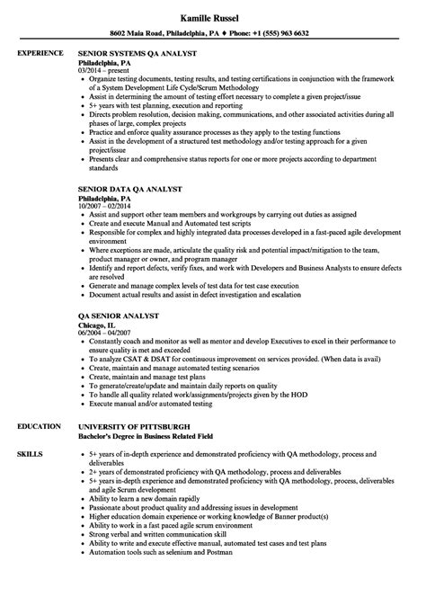 Qa Analyst Senior Resume Samples Velvet Jobs
