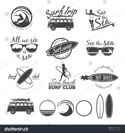 Surfer Vector Set Vintage Surf Elements Stock Vector 293070866
