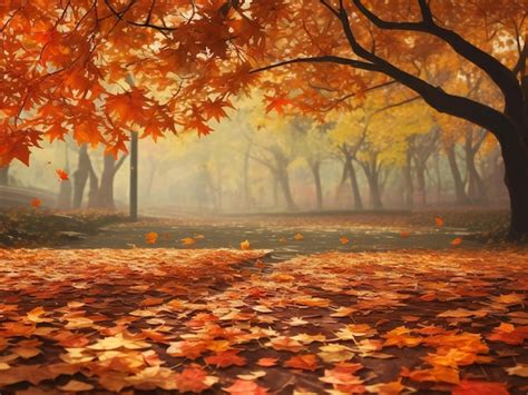 Premium Ai Image Autumn Background With Fallen Leaves And Umbrella Ai