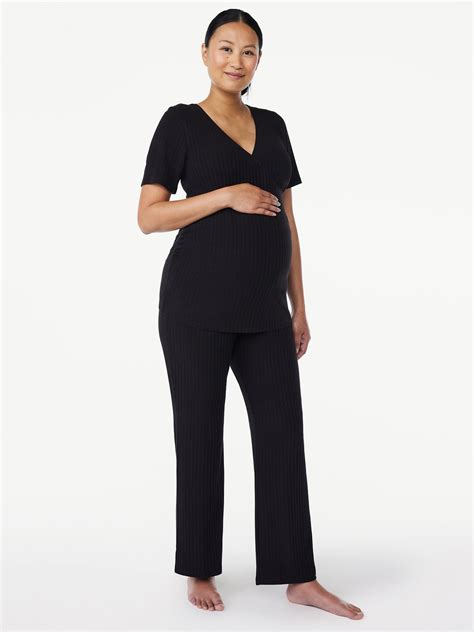 Joyspun Womens Maternity Short Sleeve Wrap Top And Pants Pajama Set