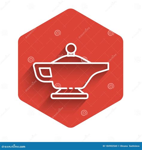 White Line Magic Lamp Or Aladdin Lamp Icon Isolated With Long Shadow