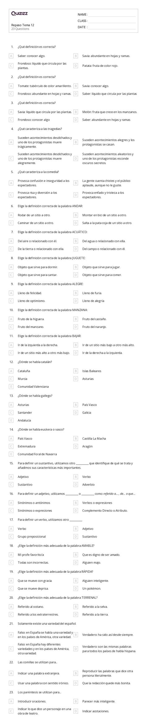 50 Variedad De Oraciones Hojas De Trabajo Para Grado 6 En Quizizz