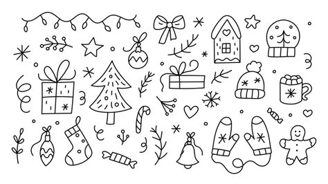 Happy New Year And Merry Christmas Doodle Set Vector Image