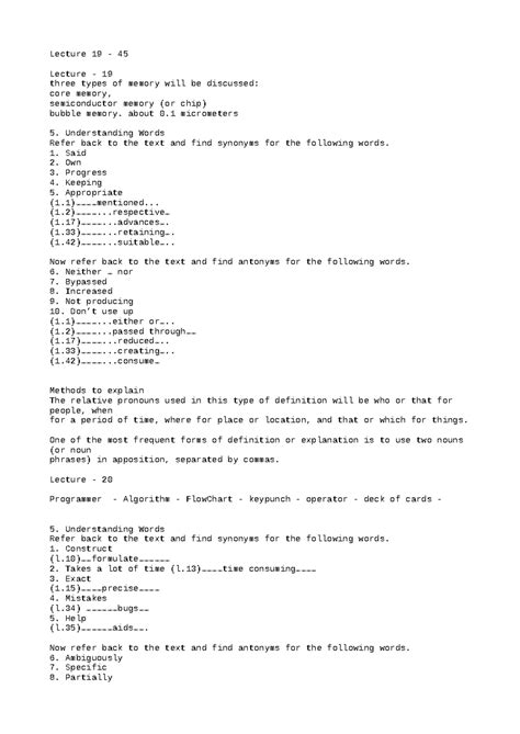 Lecture Notes Lecture Lecture Three Types Of Memory Will Be Discussed
