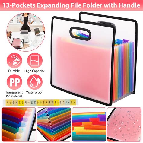 Eeekit 13 Pocket Expanding File Folder With Handle A4 Letter Size Document Accordion Folder