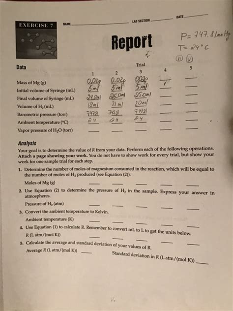 Solved Date Lab Section Exercise 7 Name Report Trial Data