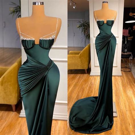 Daisda Mermaid Dark Green Spaghetti Straps Prom Dress