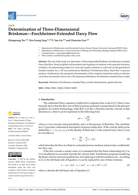 Pdf Determination Of Three Dimensional Brinkman—forchheimer Extended
