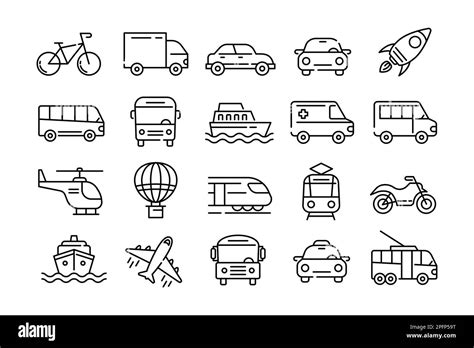 Icônes De Transport Symboles Du Contour De La Voiture Bus Et Camion