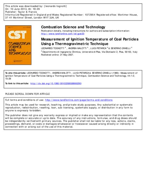Pdf Measurement Of Ignition Temperature Of Coal Particles Using A