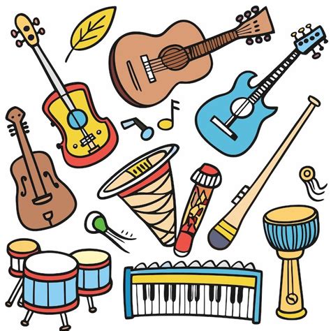 Premium Vector Colorful Cartoon Musical Instruments With Drums And A