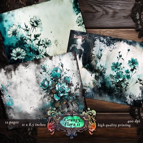 Grungy Floral Junk Journal Printable White Floral Junk Journal Pages