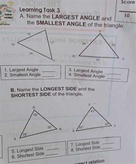Solved Score Learning Task THV MOREI A Name The LARGEST ANGLE And The SMALLEST ANGLE Of
