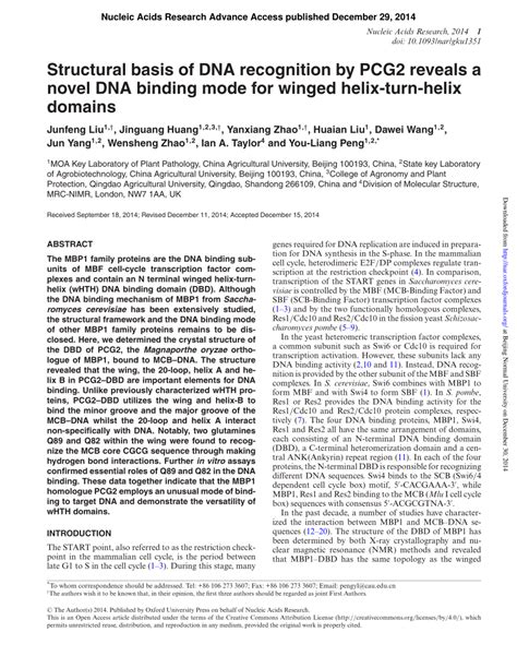 Pdf Structural Basis Of Dna Recognition By Pcg2 Reveals A Novel Dna