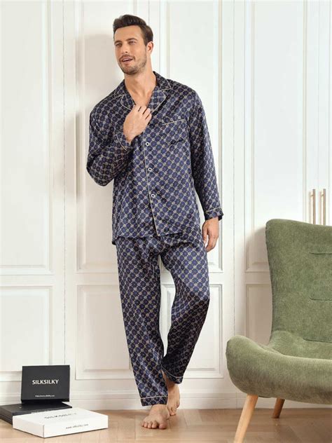Silksilky Print Long Silk Pyjamas Set Luxurious Silk Mens Pajamas