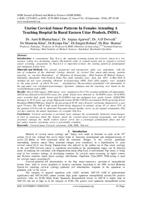 Pdf Uterine Cervical Smear Patterns In Females Attending A Teaching