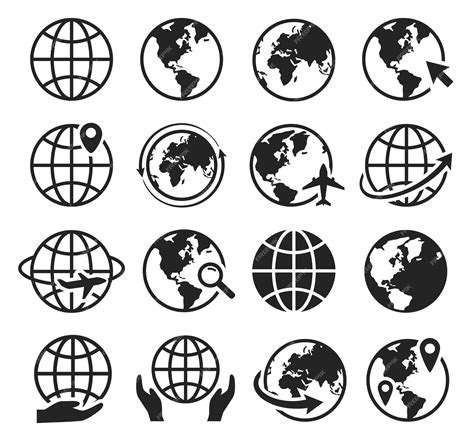Premium Vector Internet Web Icons With Globe Cursor Arrow Global Plane Travel World Map