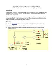 Mod Lab Docx ELEC Generation And Transmission Of Electrical Power M A Lab Power
