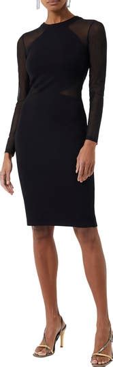 French Connection Viven Long Sleeve Mesh Panel Sheath Dress Nordstrom
