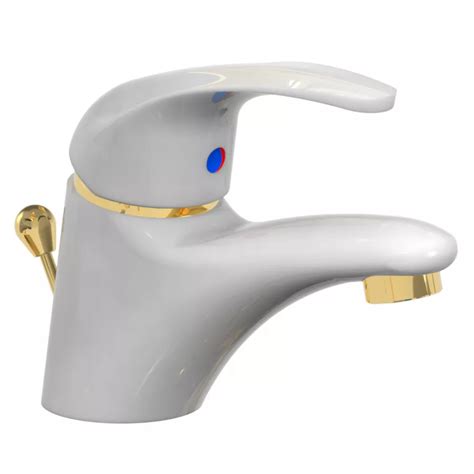 Miscelatore Lavabo Con Scarico Automatico Bianco E Dorato Nettuno Due