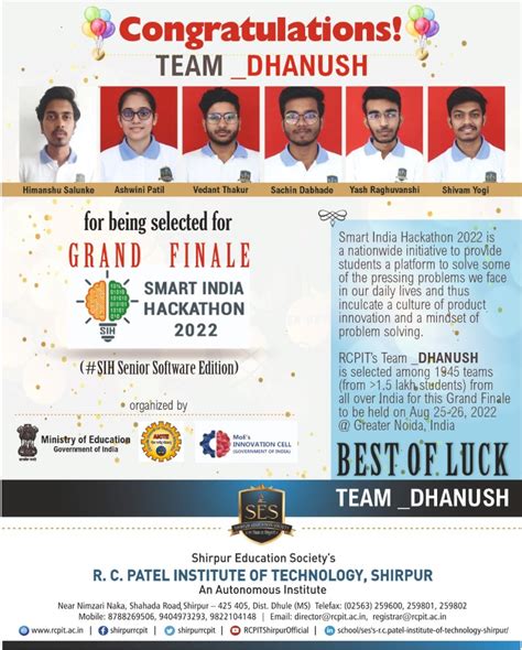 Congratulations For Being Selected For Grand Finale Smart India