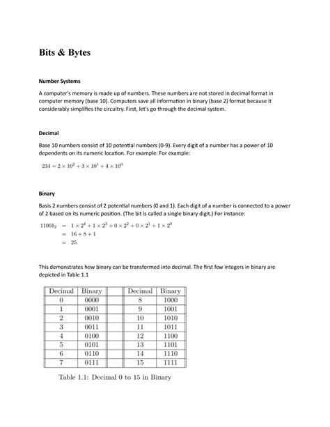 Bits And Bytes Lecture Notes 1 Bits And Bytes Number Systems A Computers Memory Is Made Up Of