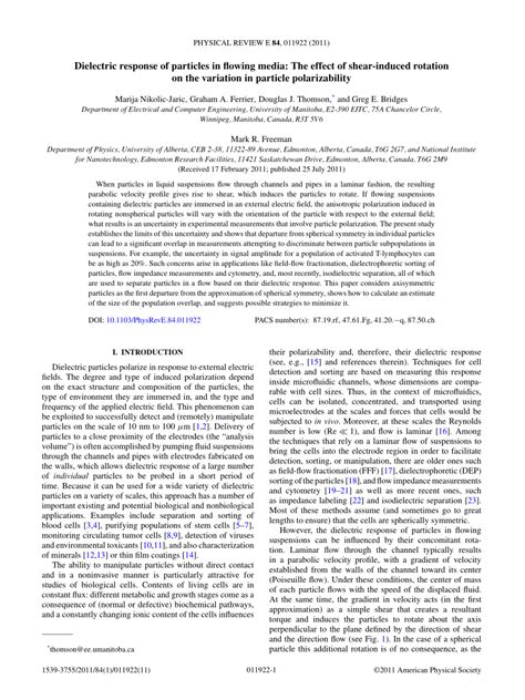 Pdf Dielectric Response Of Particles In Flowing Media The Effect Of Shear Induced Rotation On