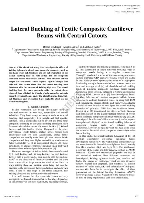 Pdf Lateral Buckling Of Textile Composite Cantilever Beams With Central Cutouts