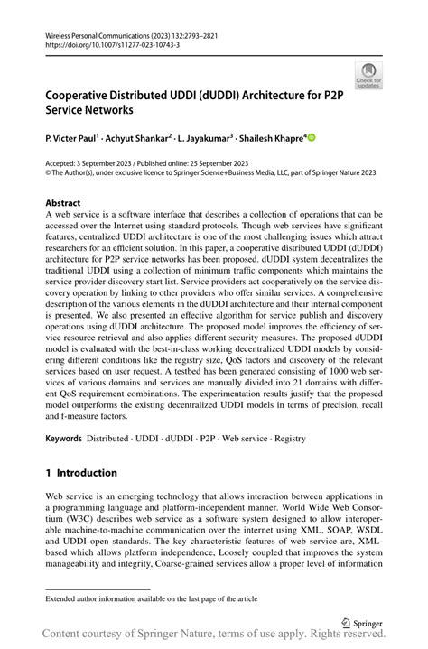 Cooperative Distributed UDDI DUDDI Architecture For P2P Service Networks