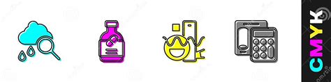 Set Cloud With Rain Medicine Bottle And Pills Basic Geometric Shapes And Calculator Icon
