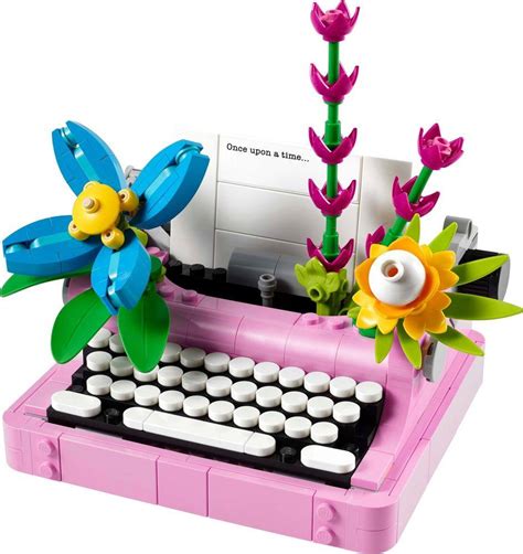 Typewriter With Flowers Lego Brick
