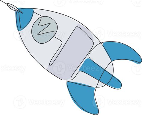 Single Continuous Line Drawing Rocket Launch Fly Into The Sky Universe Vintage Spacecraft