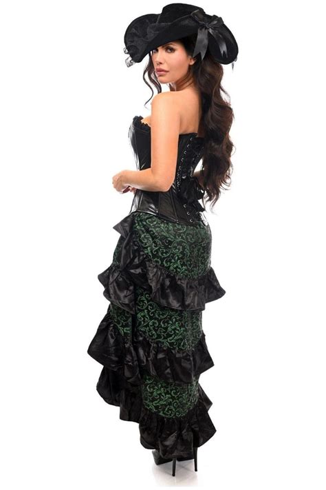 Top Drawer 4 Pc Green Black Premium Pirate Corset Costume Daisy Corsets