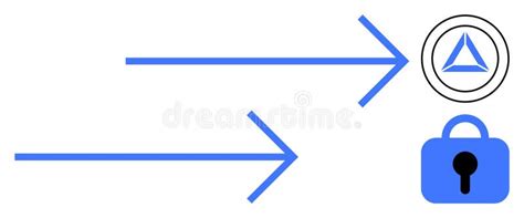 two blue arrows pointing toward a symbol and a lock stock illustration