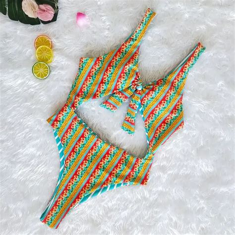 Minimalism Le 2018 Sexy One Piece Swimsuit Print Bathing Suits Knotted
