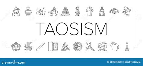 Taoism Yang Yin Ying Chinese Icons Set Vector Stock Vector