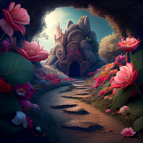 Premium Photo Fantasy Landscape Magical Forest Background With Big