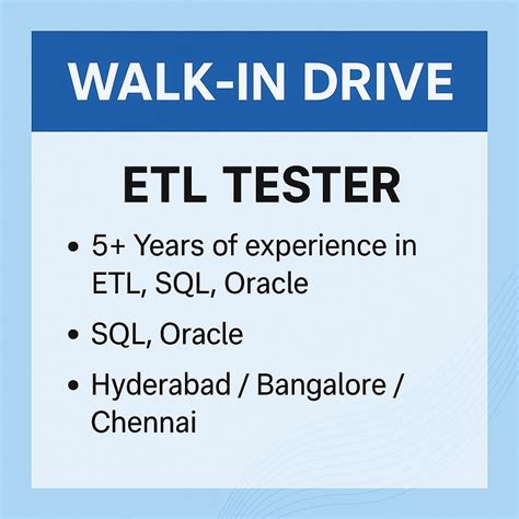 Etltester Walkindrive Itjobs Hiringnow Sqljobs Oraclejobs Etljobs Thiru Suram