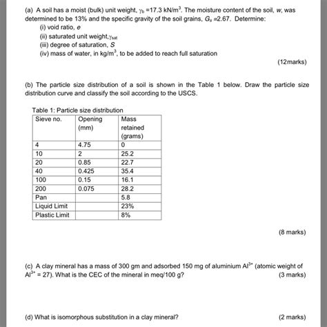 Solved A A Soil Has A Moist Bulk Unit Weight Yb 173