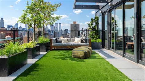 Synthetic Grass Rolled Out On A Rooftop Terrace Creating A Green Oasis