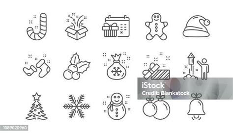 聖誕線圖示聖誕老人的帽子 雪花和禮品盒線性圖示集向量向量圖形及更多圖標集圖片 圖標集 圖示 帽子 Istock