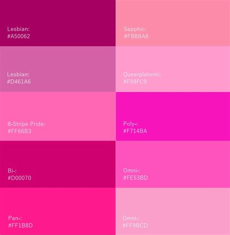 Image 1 ID 10 Shades Of Pink Arranged In A 5 X 2 Grid The Left Column Is Labeled From Top To