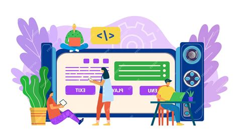 Premium Vector Video Game Developer Work At Mobile App Interface