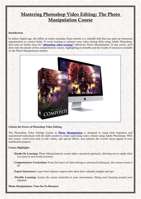 PPT Mastering Photoshop Video Editing The Photo Manipulation Course