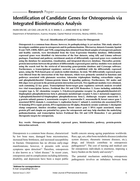 Pdf Identification Of Candidate Genes For Osteoporosis Via Integrated Bioinformatics Analysis