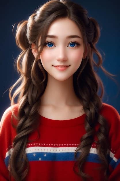Une Belle Fille Souriante Avec De Longs Cheveux à Queues Bleues Des