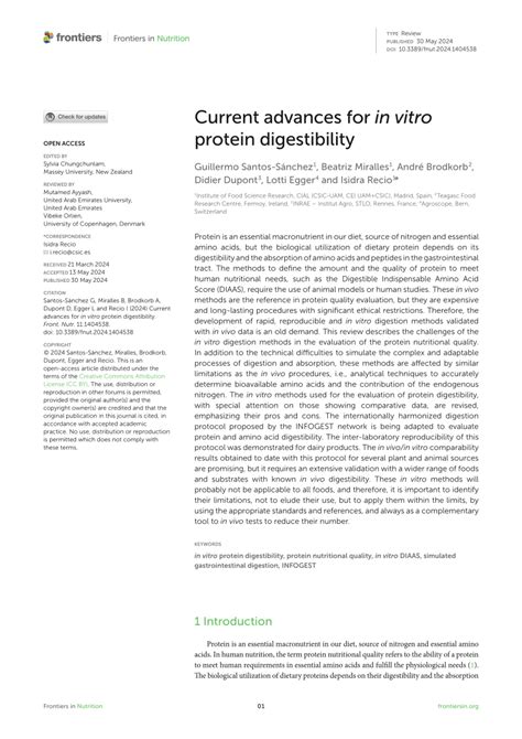 Pdf Current Advances For In Vitro Protein Digestibility