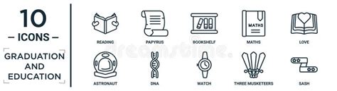 Lineaire Pictogramset Voor Graduatie Aftrekking Inclusief