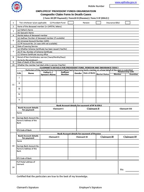 Pf Death Case Composite Claim Form No 2010d And 5if Pdf Personal Finance Financial Services