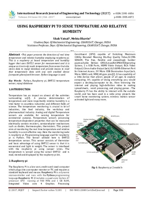 Pdf Using Raspberry Pi To Sense Temprature And Relative Humidity
